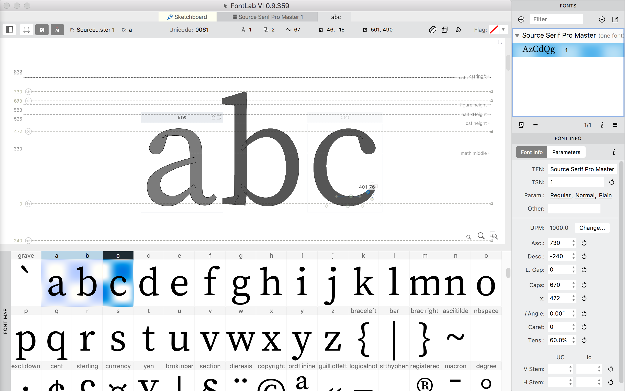 Font Map panel - FontLab VI Help